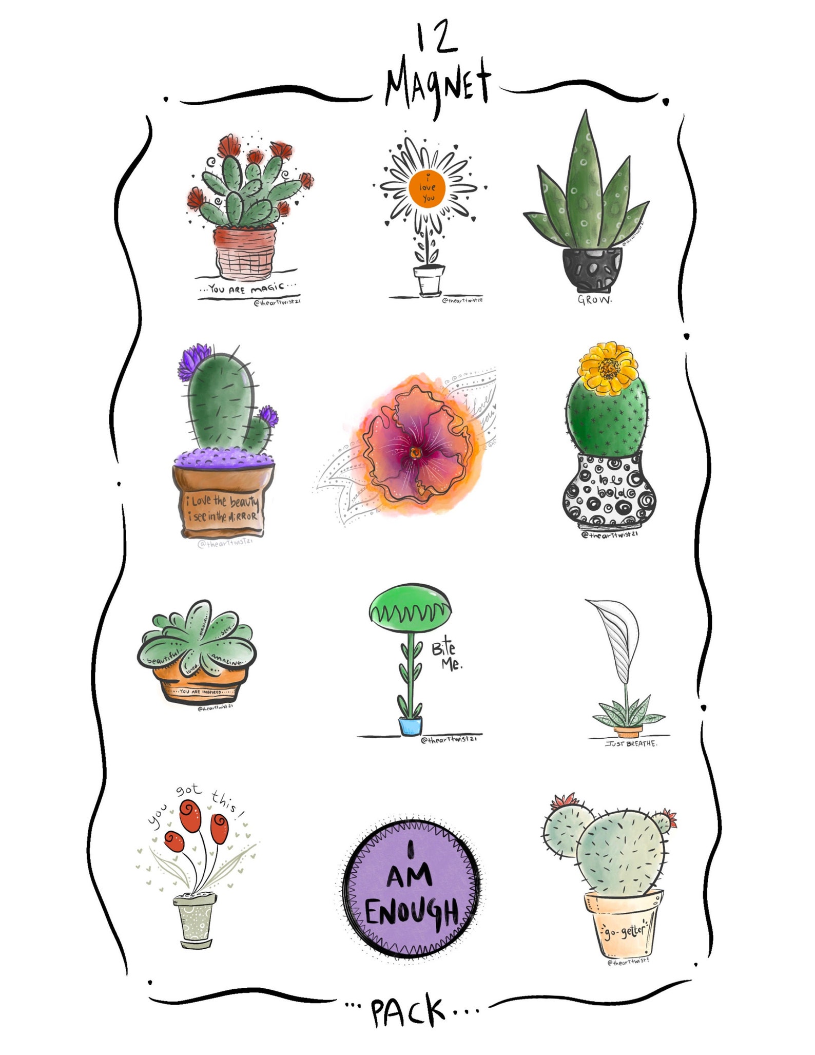 Positive Plant Magnets 12 Pack | Mirror Refrigerator Art - Etsy
