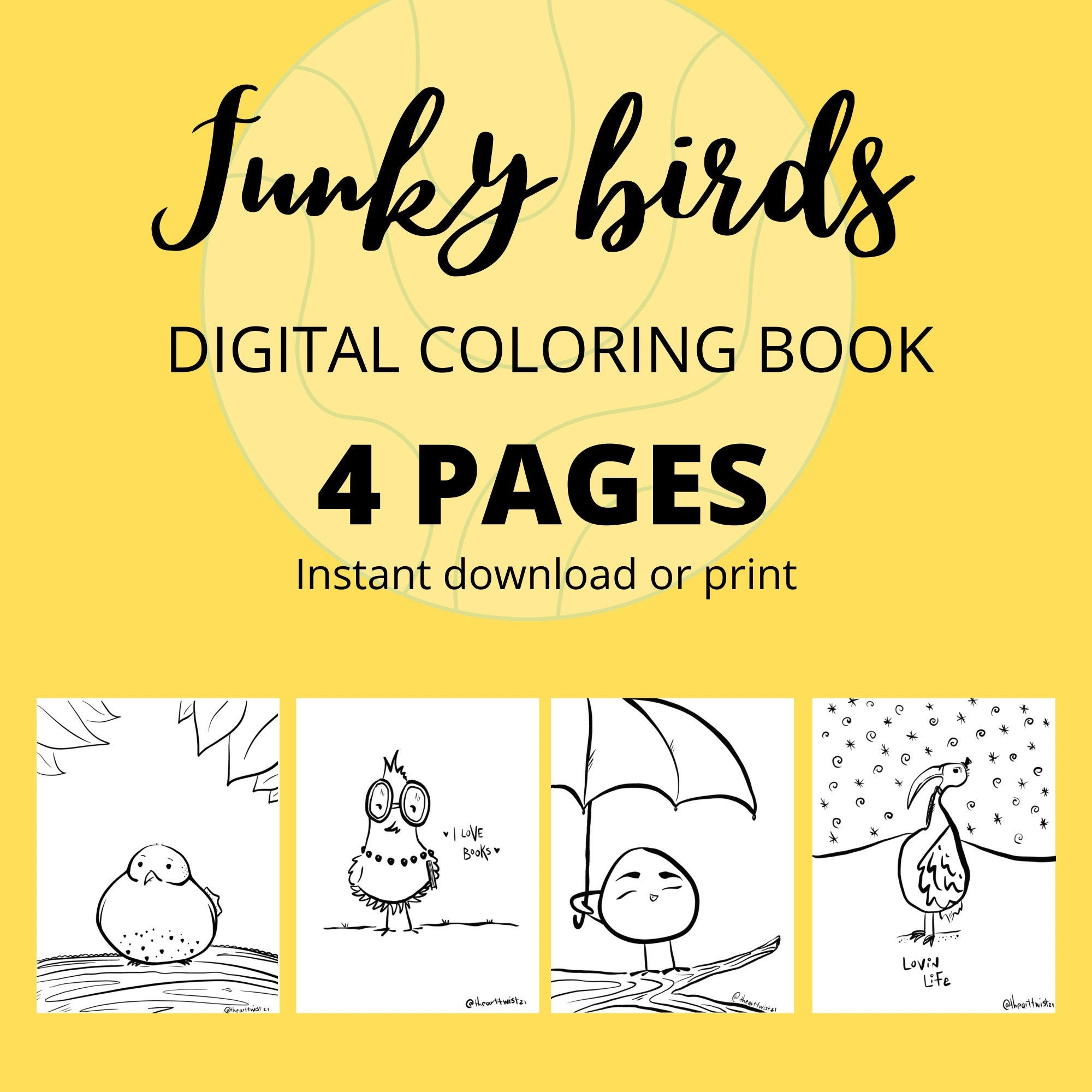 Funky Birds Coloring Book L 4 Pages L Digital Download - Etsy