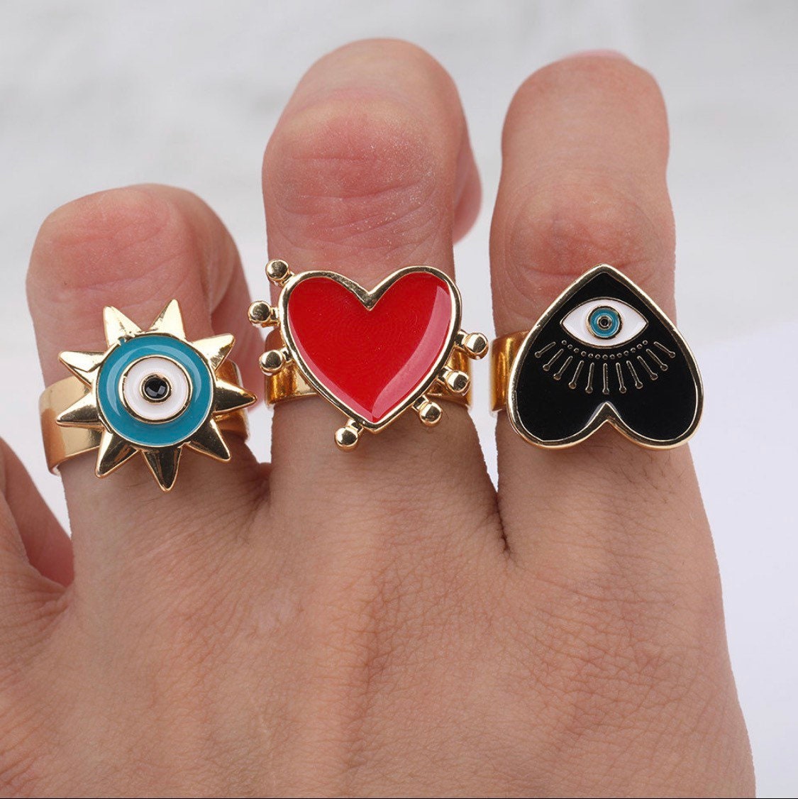 Boho Evil Eye Adjustable Gold Ring randomly Selected - Etsy