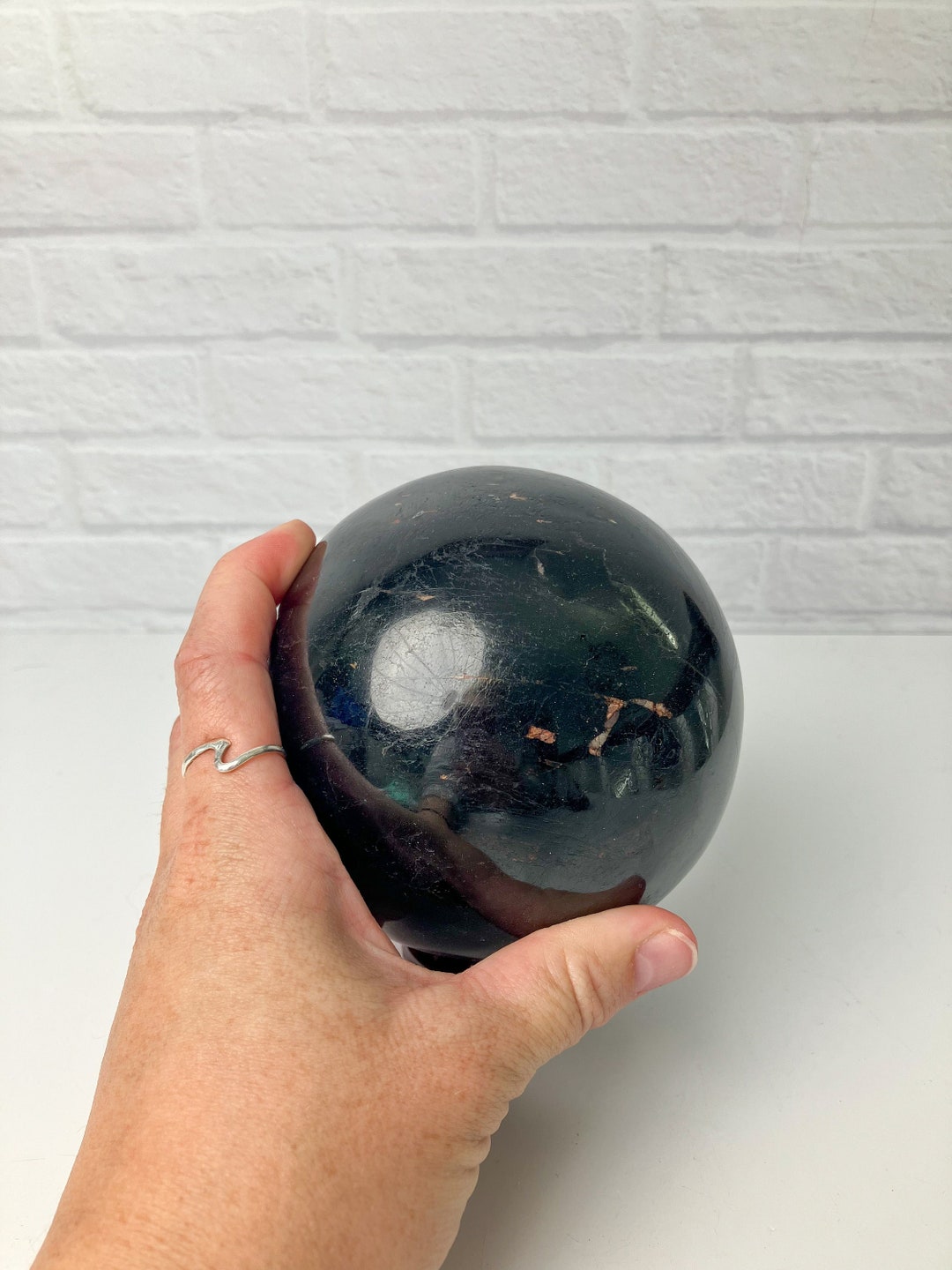 C34 4 Natural Black Tourmaline Crystal Sphere With Wood Stand 1 - Etsy