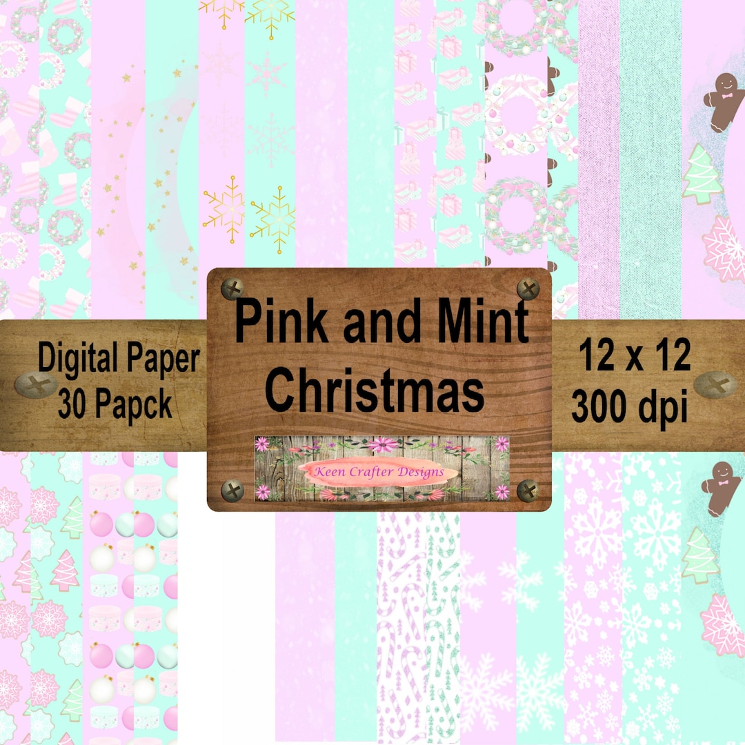 Pink and Mint Christmas Digital Paper 12 X 12 300 Dpi - Etsy