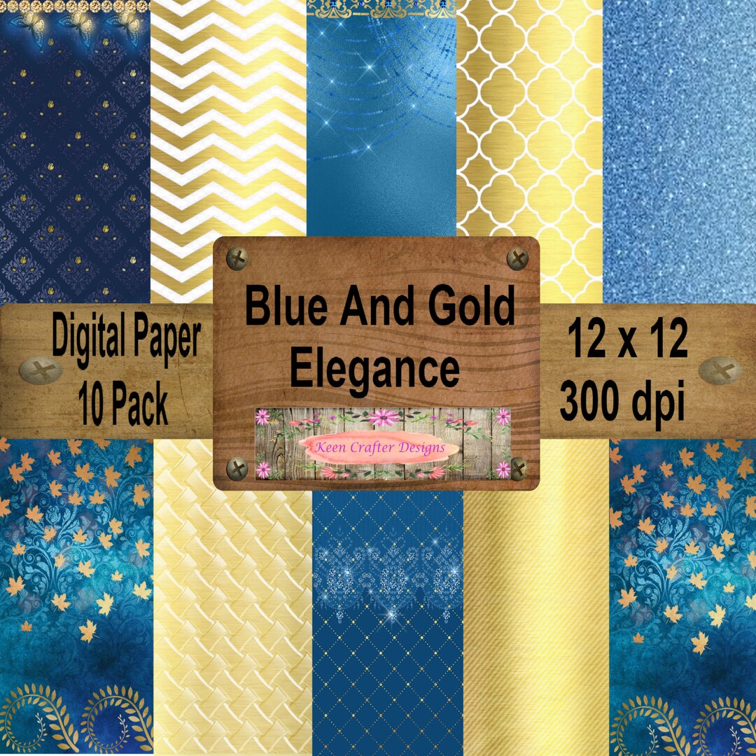 Blue and Gold Butterflies Digital Paper 12 X 12 300 Dpi 10 Pack - Etsy ...