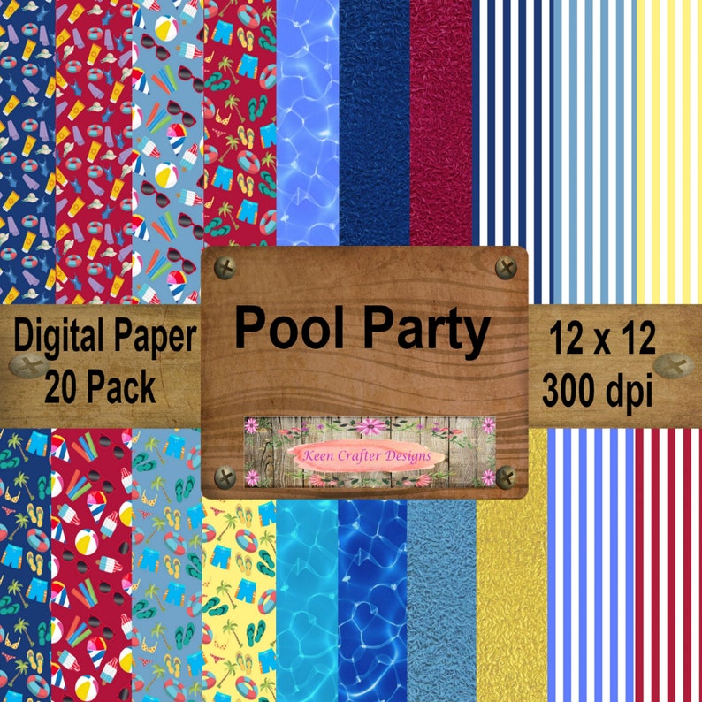 Pool Party Digital Paper 12 X 12 300 Dpi 20 Pack - Etsy Australia