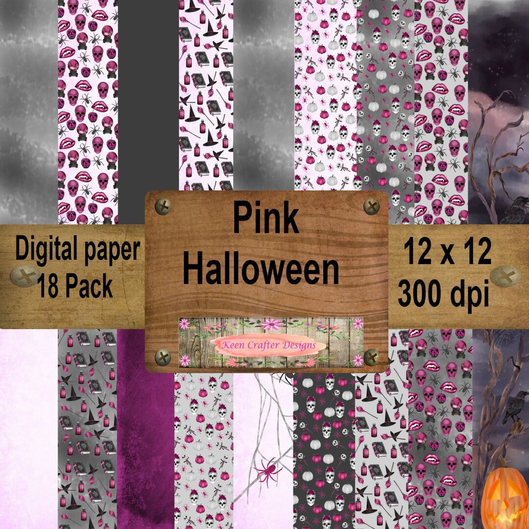 Pink Halloween Digital Paper Pack 12 X 12 300 Dpi - Etsy