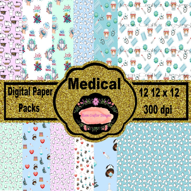 Medical Themed Digital Papers in Pastels 12 X 12 300 Dpi - Etsy