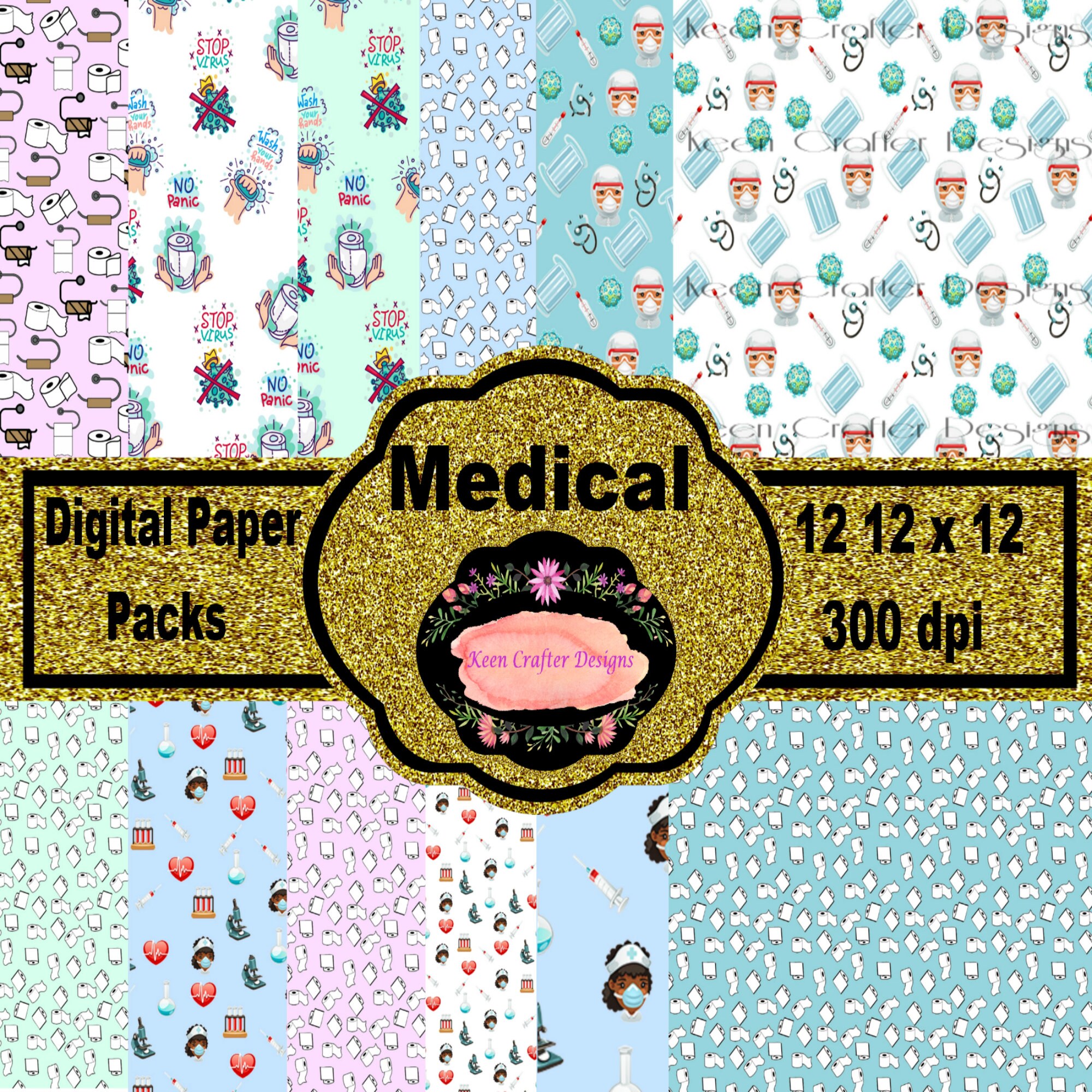 Medical Themed Digital Papers in Pastels 12 X 12 300 Dpi - Etsy