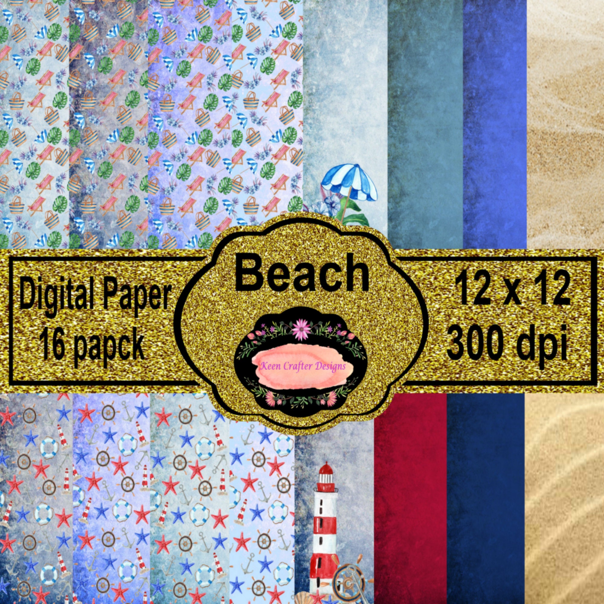 Beach Themed Digital Paper 12 X 12 300 Dpi - Etsy