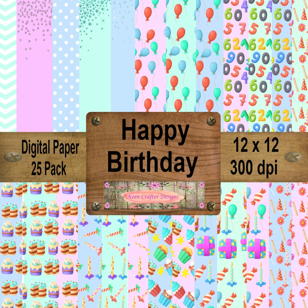 Happy Birthday Digital Paper Pack 12 X 12 300 Dpi - Etsy