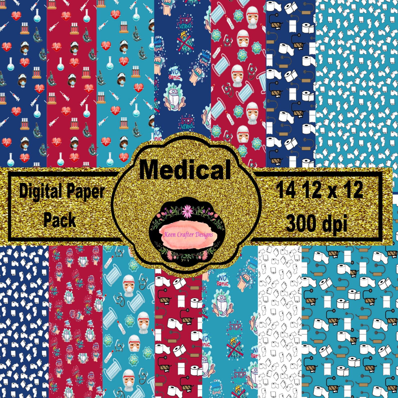 Medical Themed Digital Paper 12 X 12 300 Dpi - Etsy