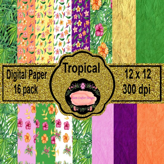 Tropical Digital paper pack 12 x 12 300dpi | Etsy