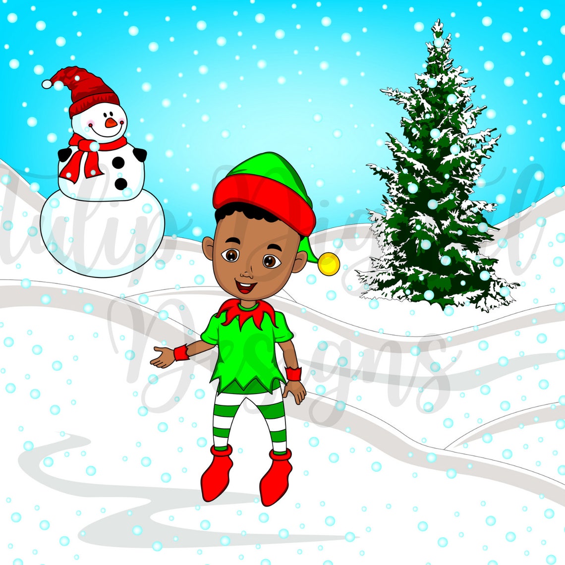 African American Girl and Boy Elf Images PDF, PNG, SVG Merry Christmas ...