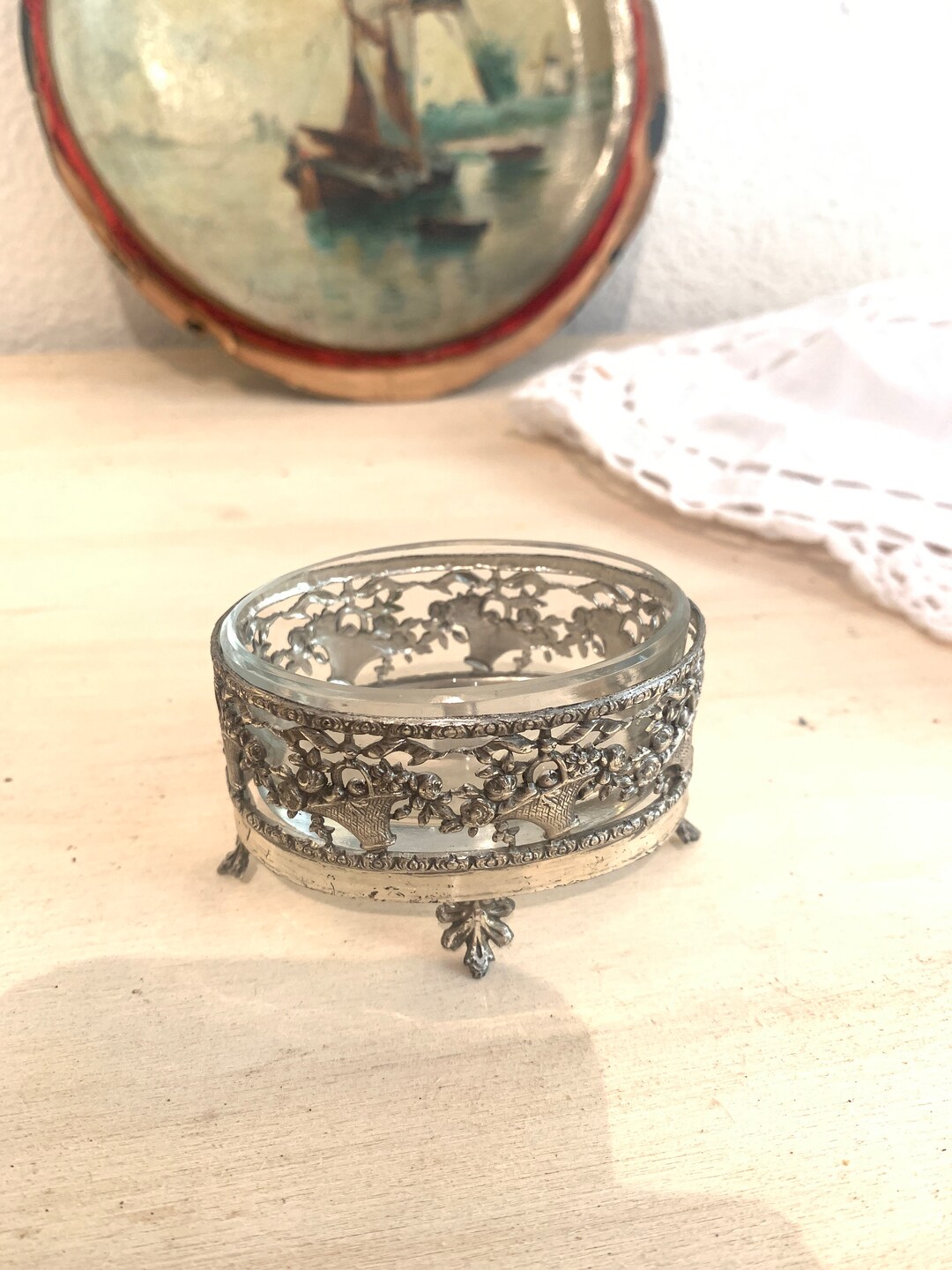 Vintage Item. Salt Holder Oval Silver Plate and Crystal (8x5 Cm) - Etsy