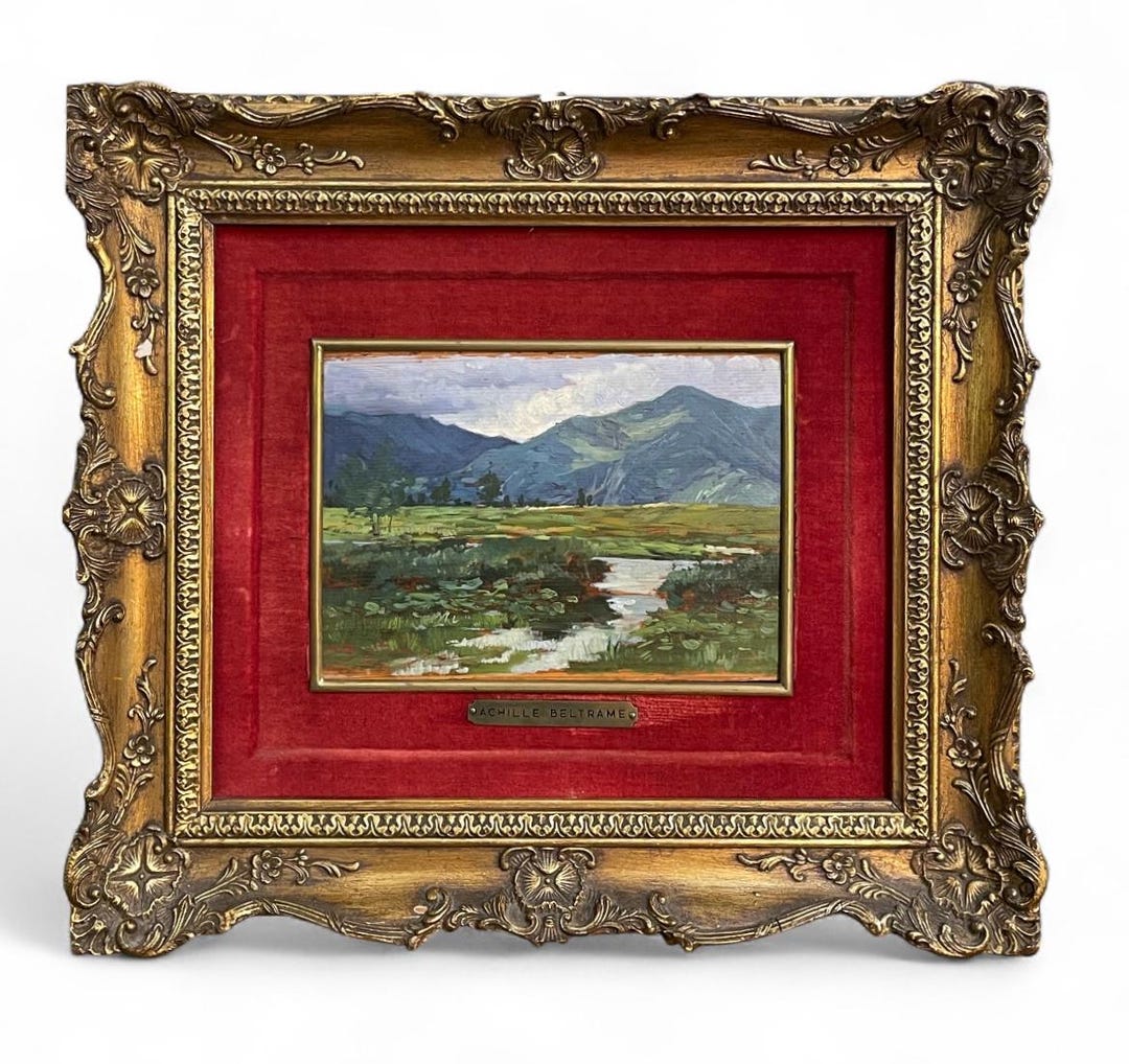 Old Master Painting, Oil on Panel, Mountain Landscape, Achille Beltrame ...