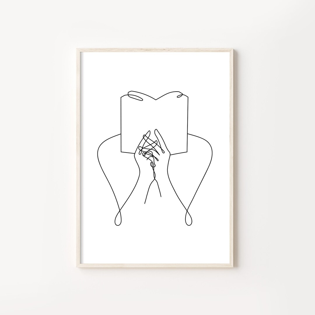 Woman One Line Reading Printable Wall Art. One Line Drawing. Woman Line ...