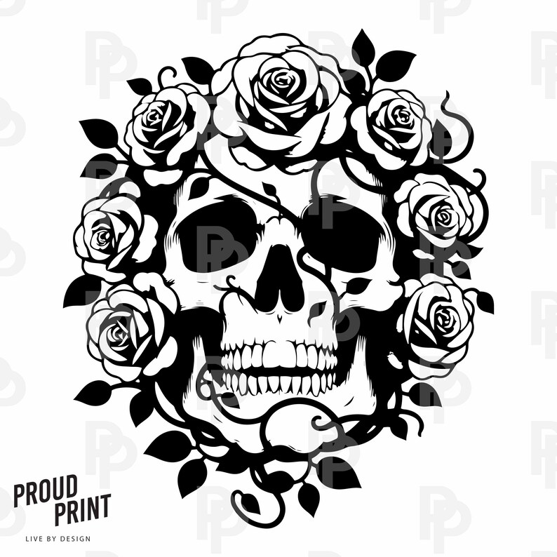 Skull With Roses Svg. Skull Svg. Skull With Flowers Svg. Skull Floral ...
