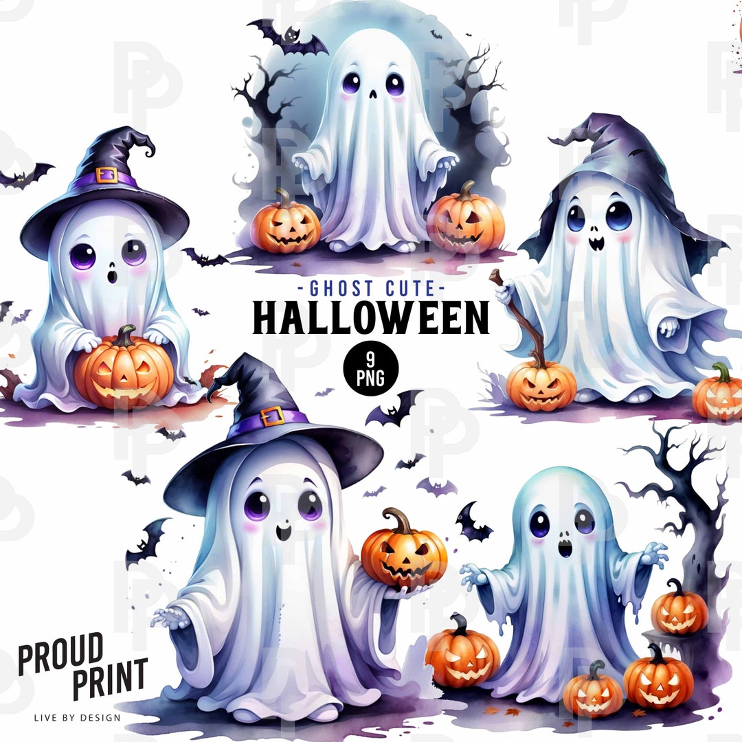 Halloween Ghost Cute Clipart Bundle. Spooky Halloween PNG. Halloween ...