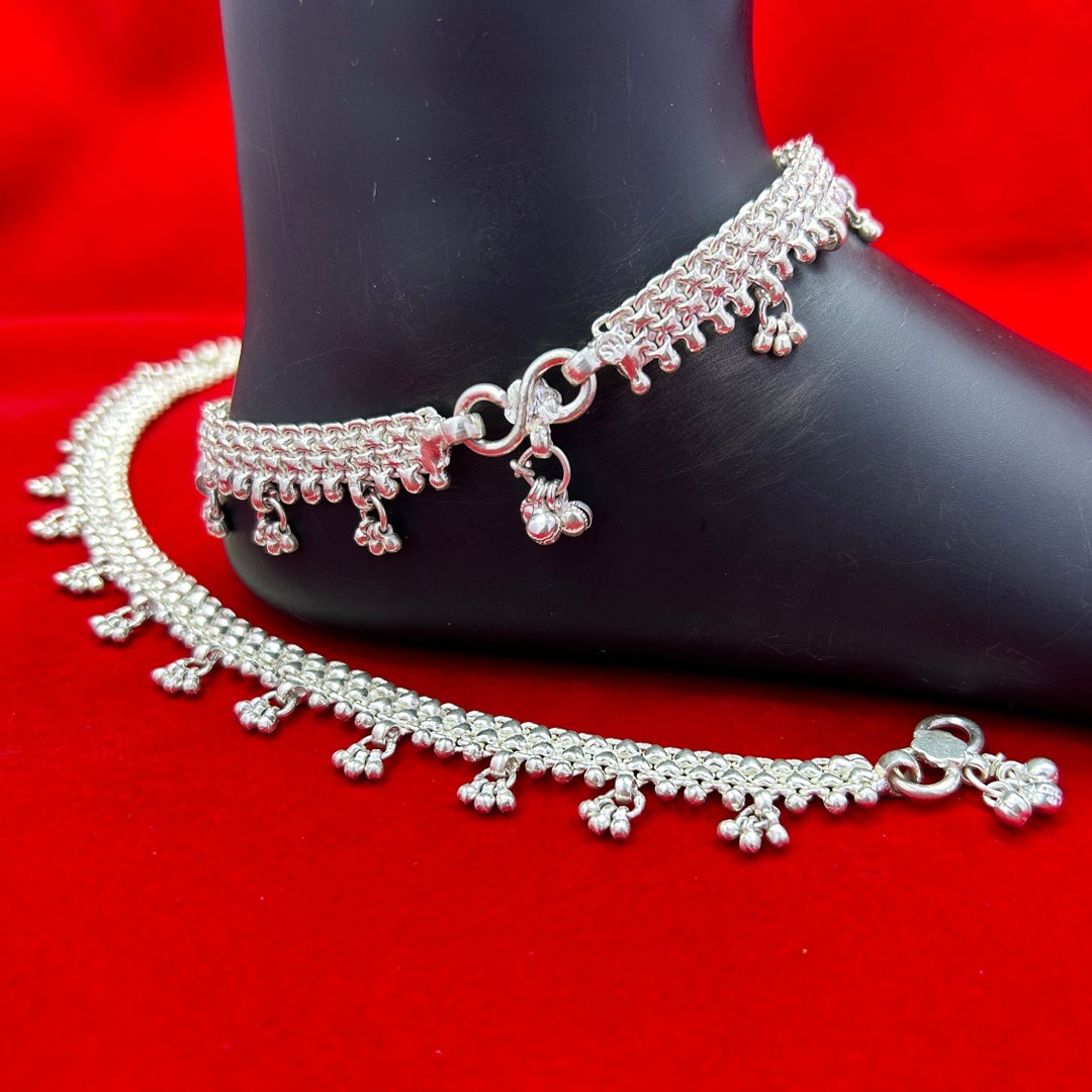 925 Sterling Silver Anklet With Bells, Silver Bride Payal Wedding Gift ...