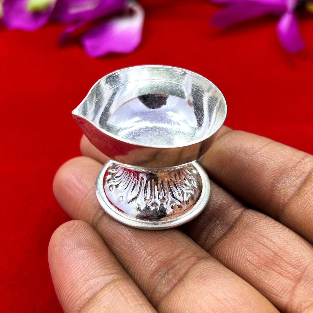 Solid Silver Diya, Puja Utensils, Handmade Kapoor Dani, New Born Gifts ...