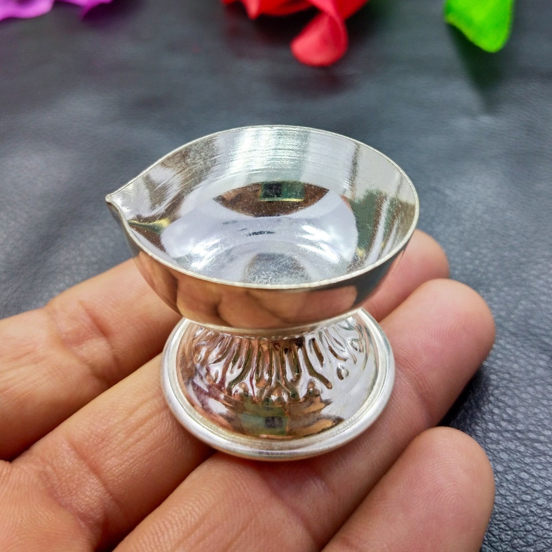 Solid Silver Diya, Puja Utensils, Handmade Kapoor Dani, New Born Gifts ...