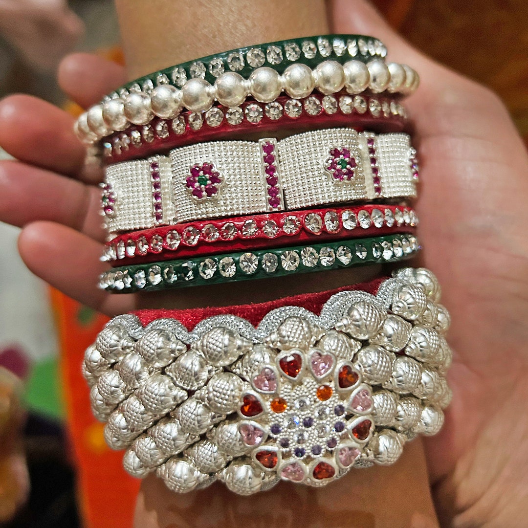 Bangle for Bridal Gifts 925 Silver Puchi Rajasthani Ponchi Bangdi Masa ...