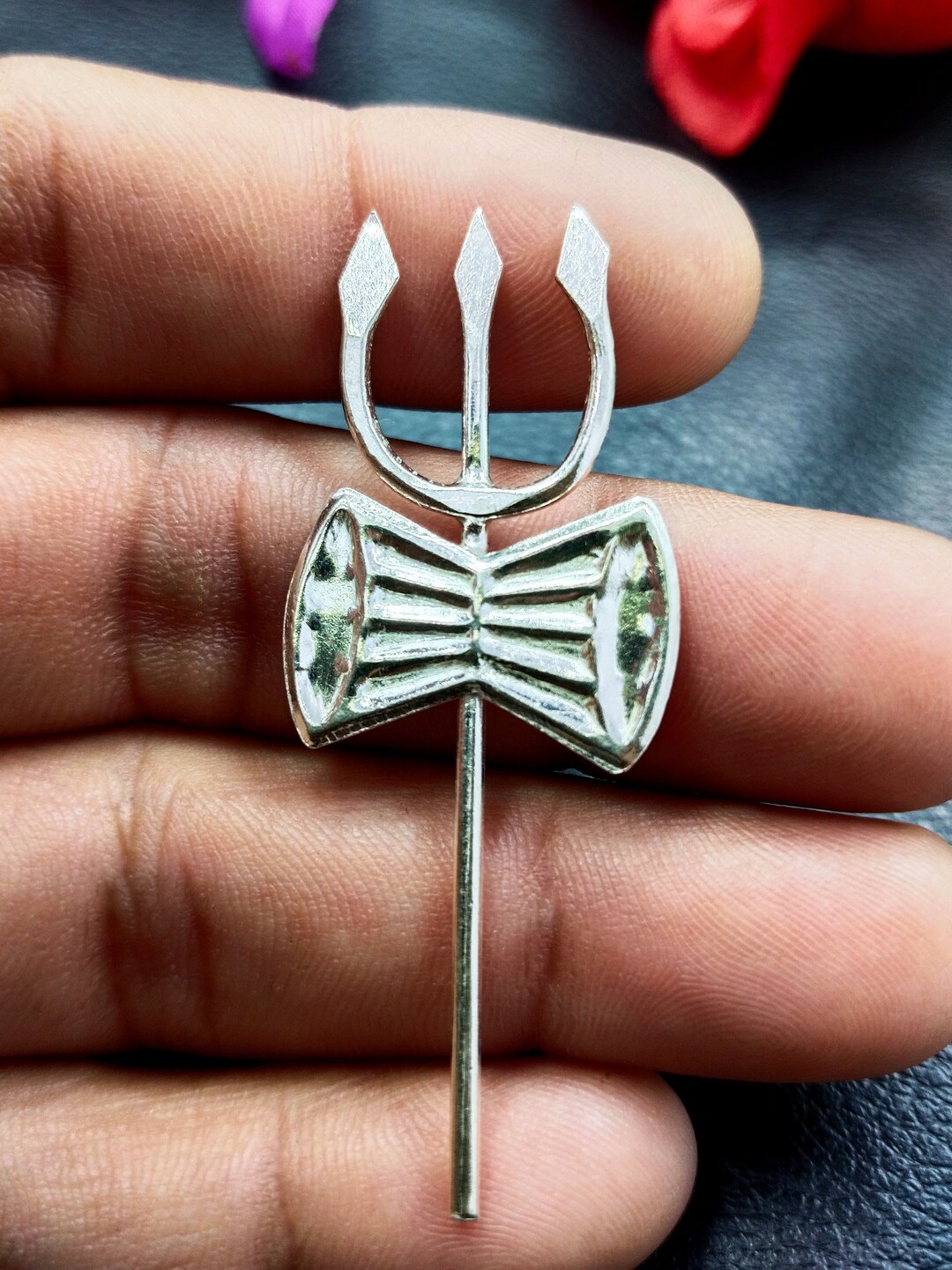 Lord Shivas Trishul Trident With Damru , Sterling Silver Trishul Puja ...