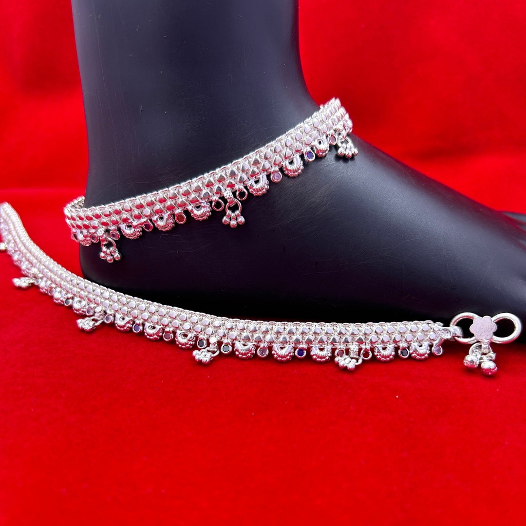 Pure 925 Silver Anklet, Silver Bell Anklet, Indian Silver Anklet ...