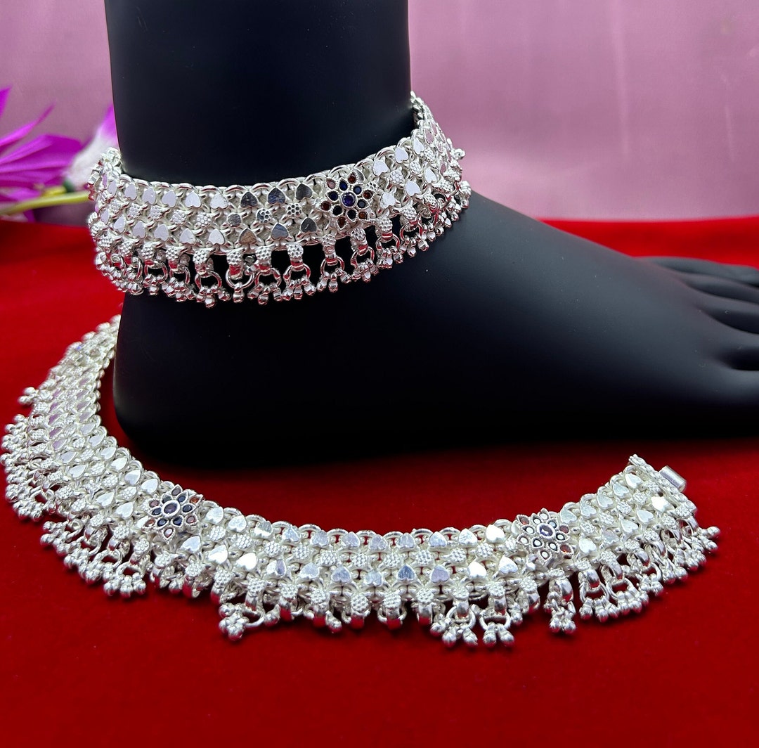 Handmade Solid Silver Heavy Anklet, Silver Bridal Anklet, Belly Dance ...