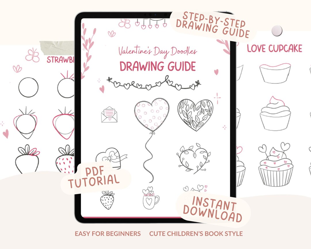 Valentine’s Day Doodle Drawing Tutorial PDF • Easy Step-by-step for ...
