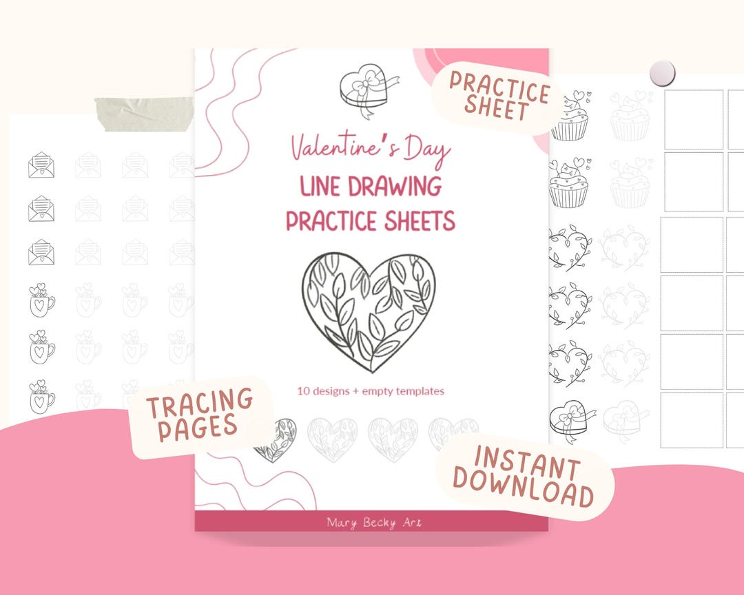 Valentine’s Day Doodle Drawing Worksheets PDF – 10 Simple Designs, Fun ...