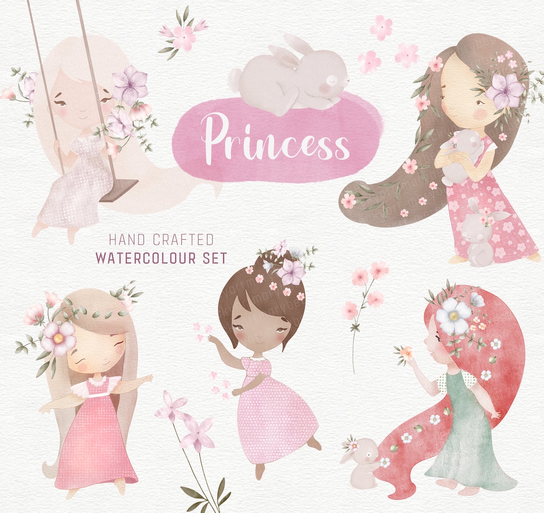 Watercolor Princess Clipart Set With 63 PNG Elements Hand Painted ...