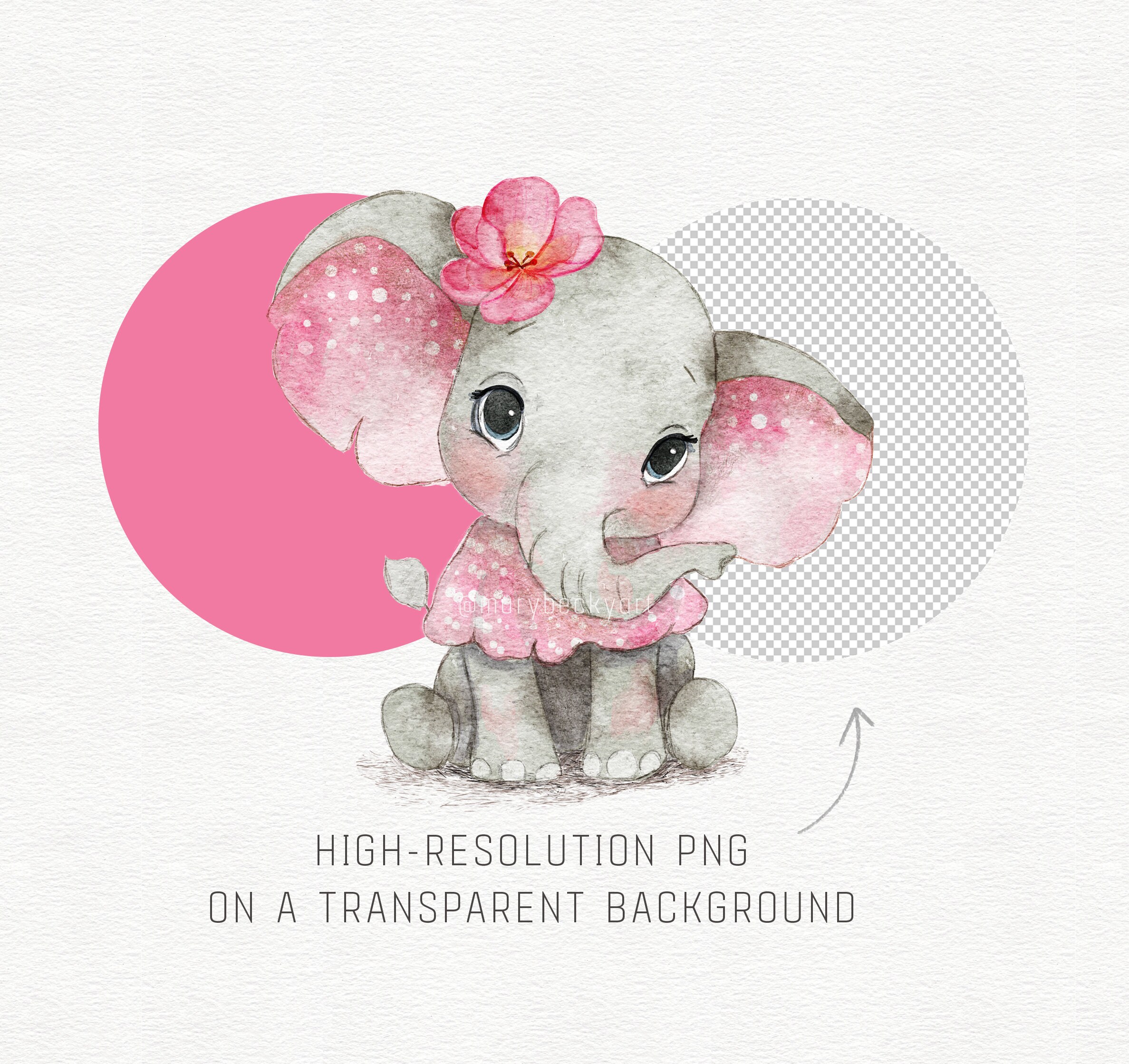 Watercolor Pink Little Baby Elephant PNG - Hand Painted Elephant ...