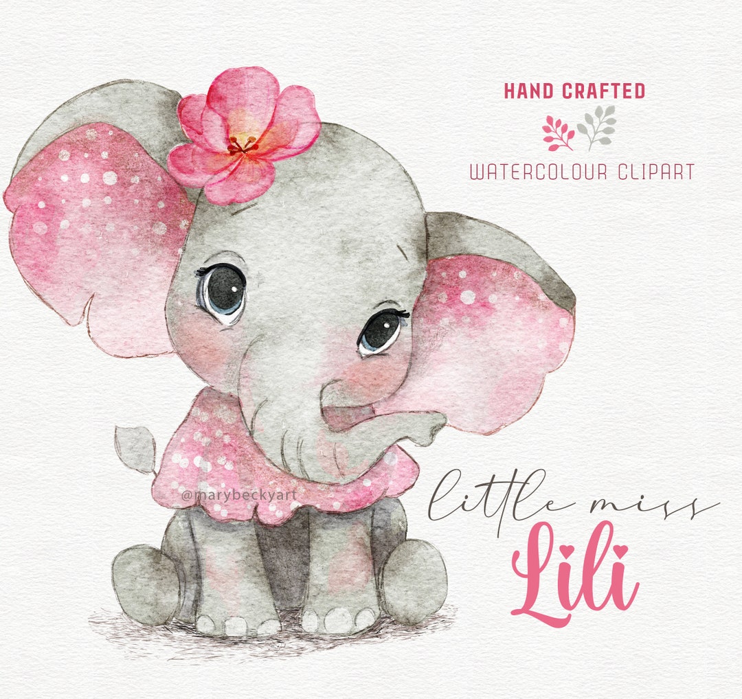 Watercolor Pink Little Baby Elephant PNG - Hand Painted Elephant ...