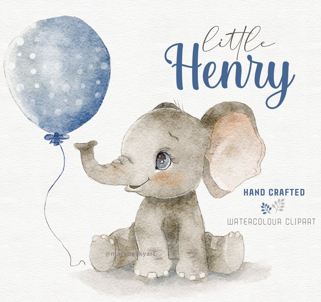 Watercolor Baby Elephant Clipart – Hand-painted Animal PNG (digital ...