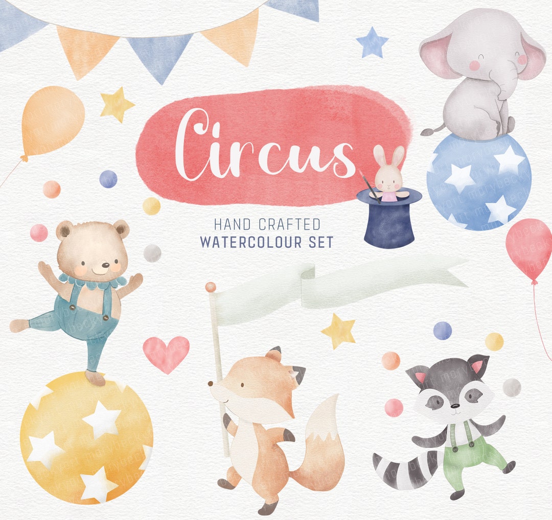Watercolor Circus Clipart Set - Hand Painted Cute Woodland Animals ...