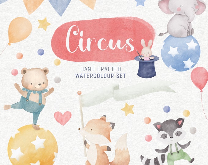 Carnival Clipart Bundle, Watercolor Kids Circus Teddy Bear Fair Rides ...