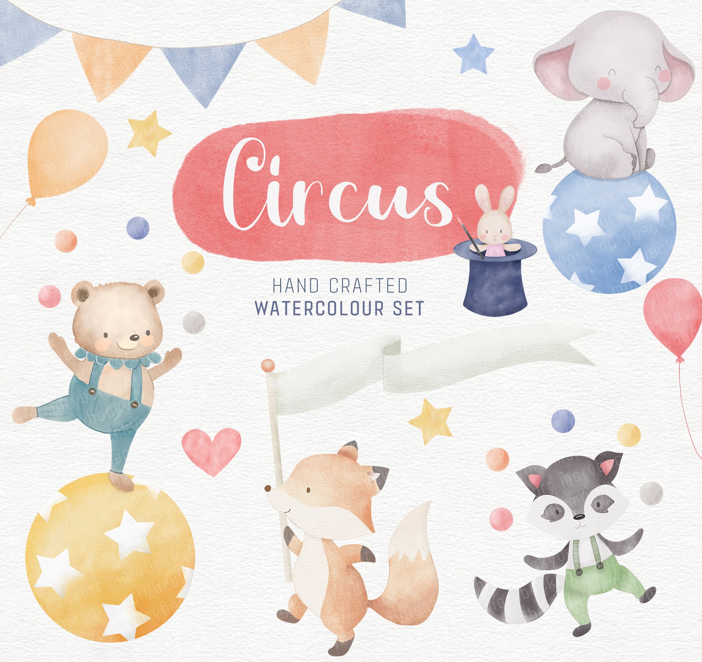 Watercolor Circus Clipart Set Hand Painted Cute Woodland Animals ...