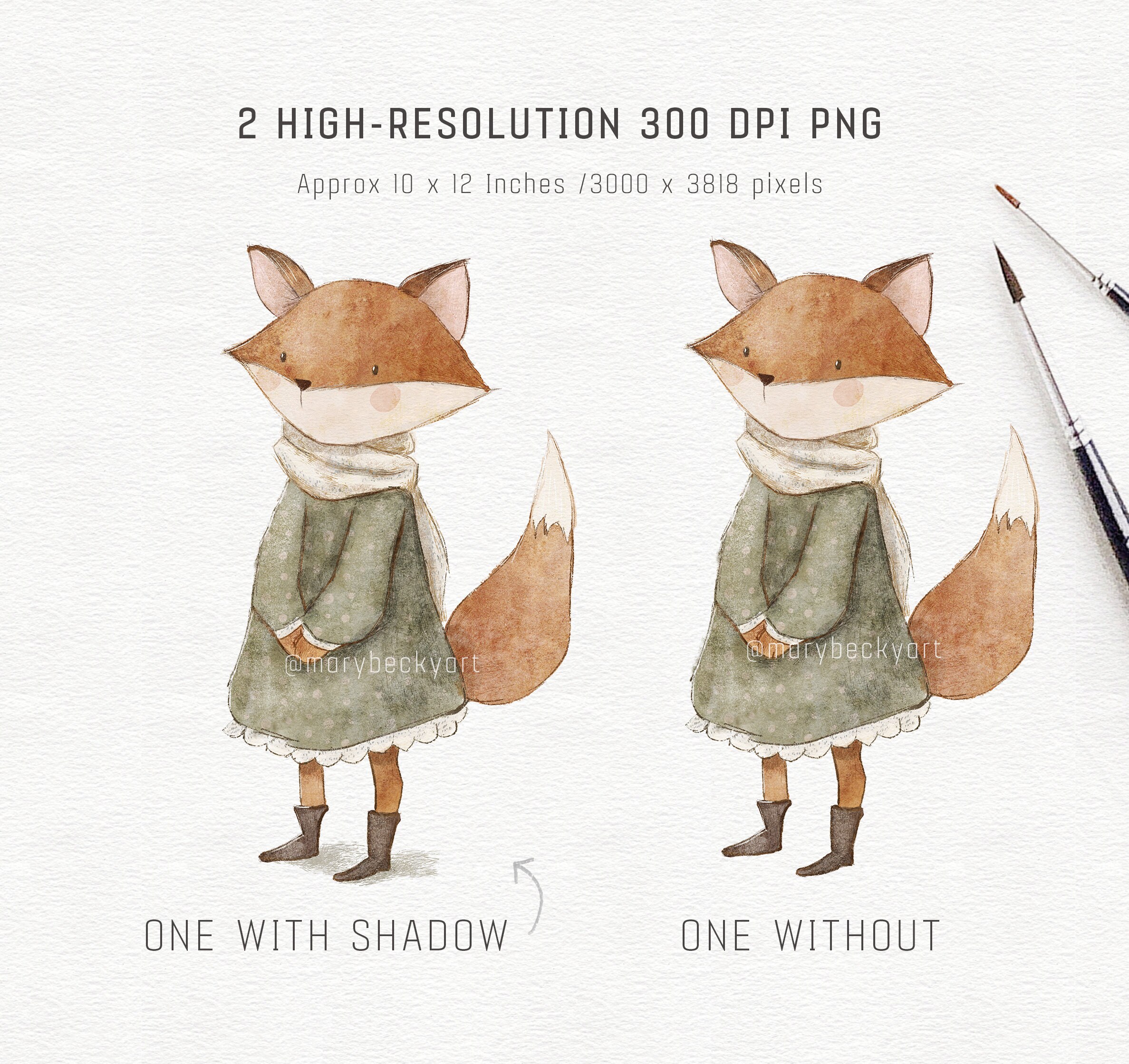 Watercolor Little Fox PNG - Hand Painted Vintage Woodland Fox Clipart ...