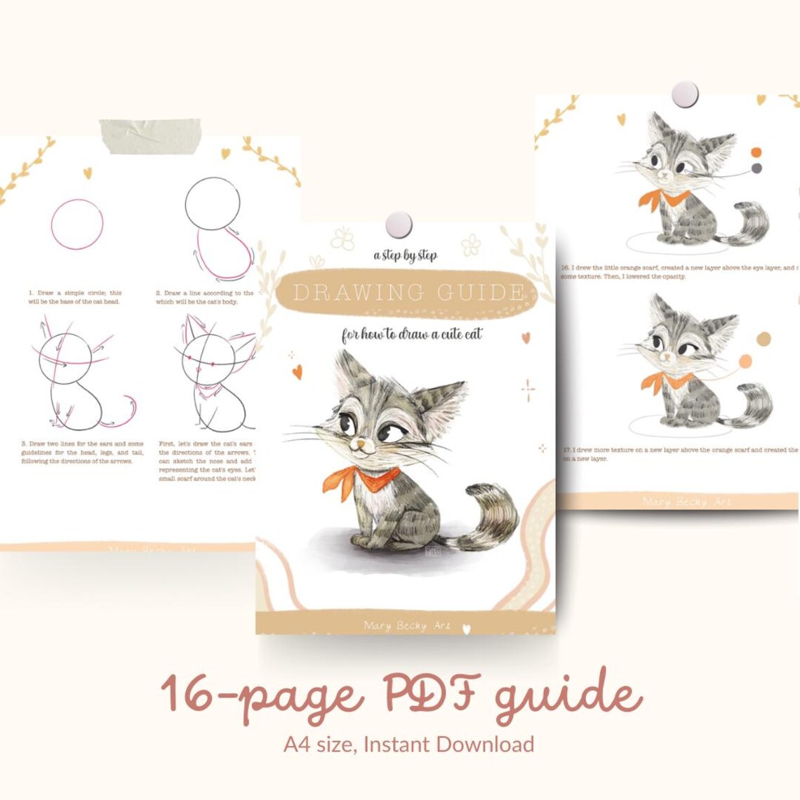 How to Draw and Colour a Cute Cat, Children Book Style, A Step by Step ...