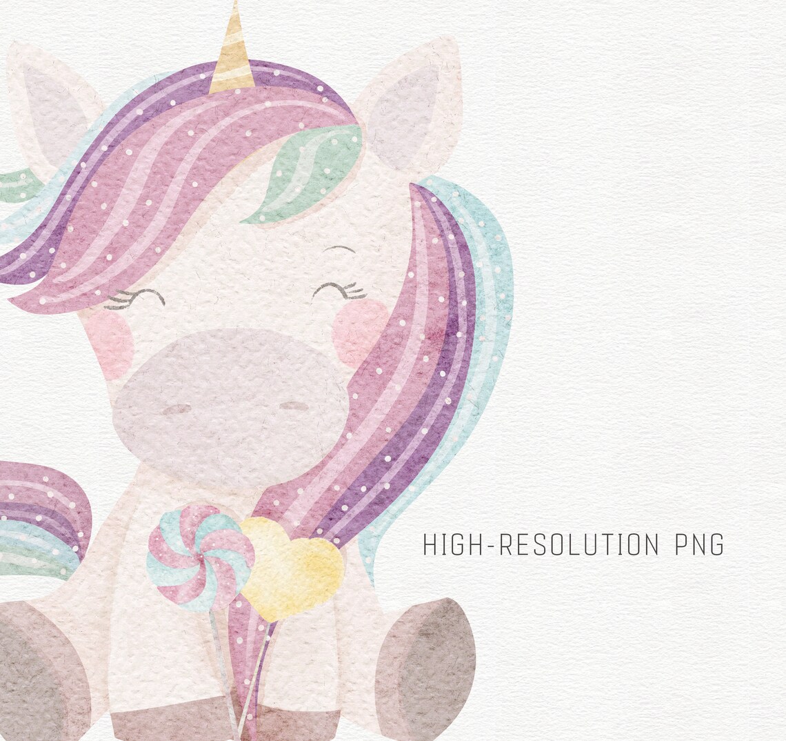 Cute Watercolor Unicorn Clipart Bundle Set, Rainbow , Magic Unicorn ...
