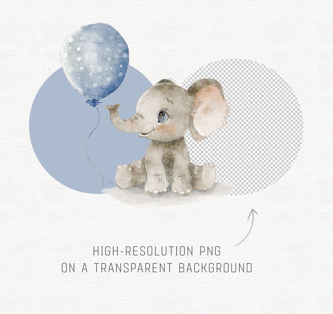 Watercolor Little Baby Elephant PNG - Hand Painted Elephant Clipart ...