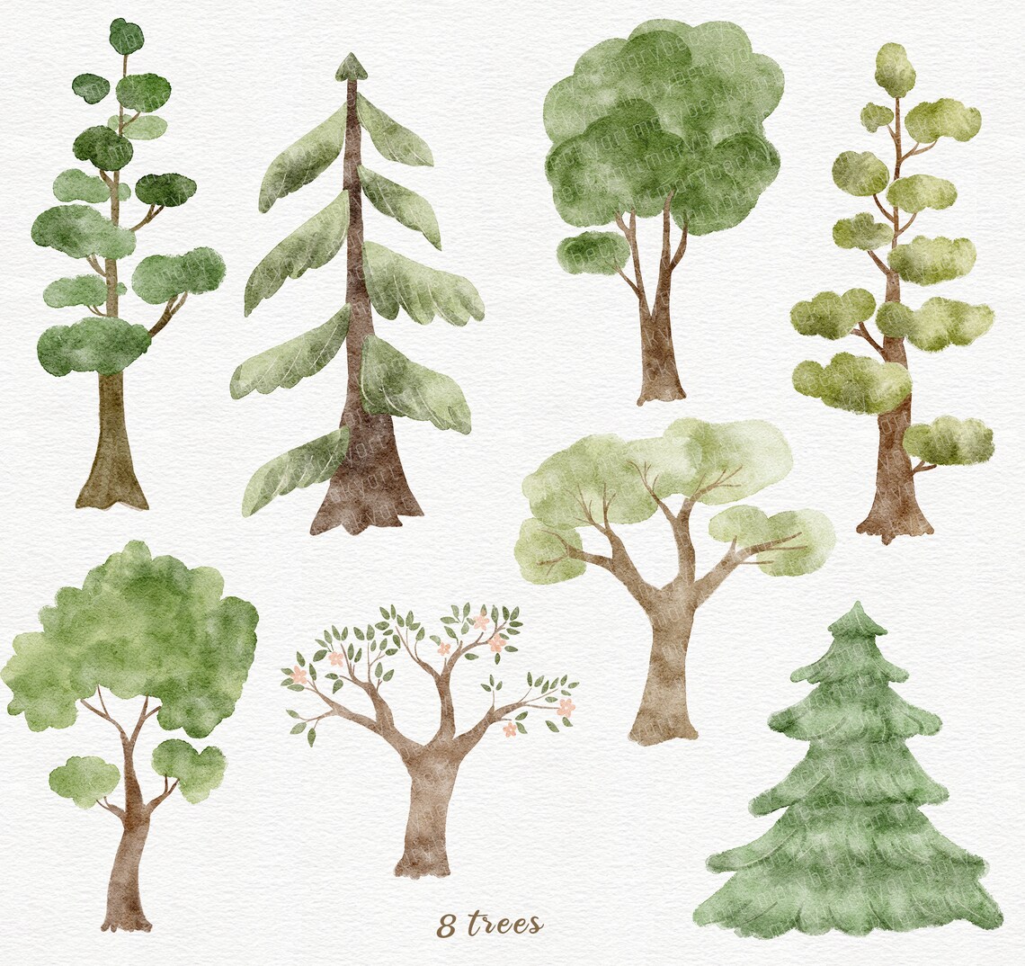 Watercolor Woodland Scenery Bundle Clipart Set 90 Png Watercolor Trees ...