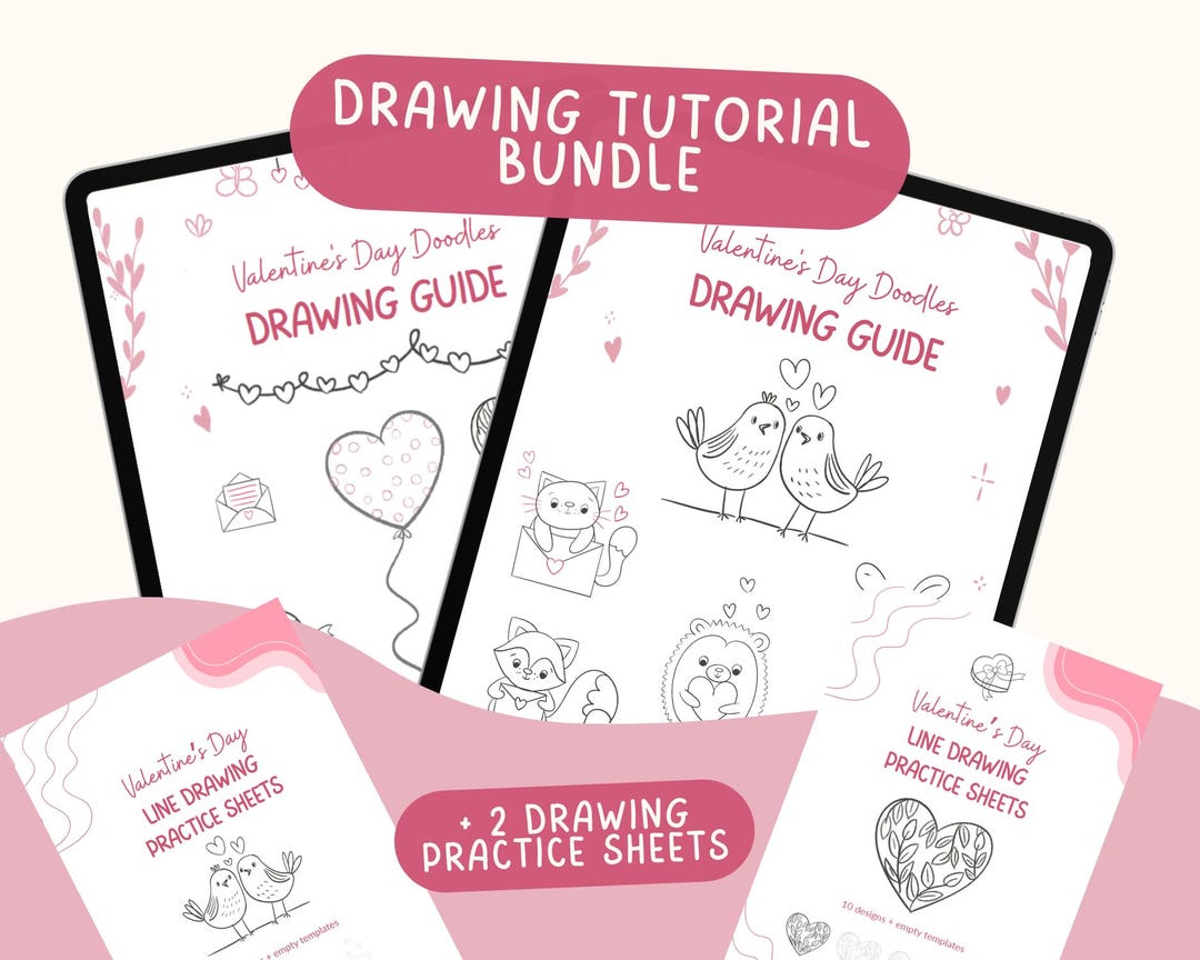 Valentine's Day Doodle Drawing Guide Bundle (PDF) - Etsy