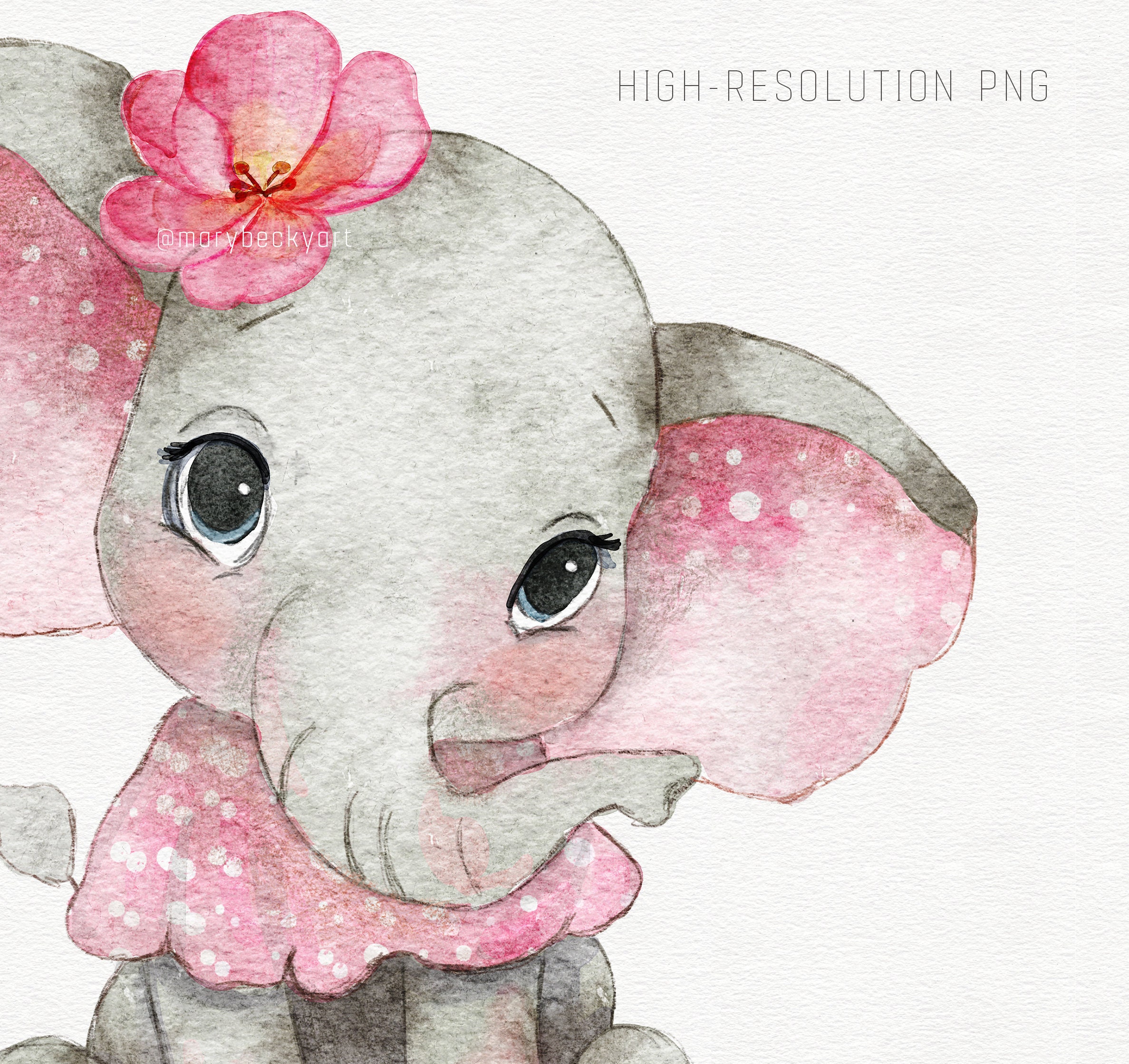 Watercolor Pink Little Baby Elephant PNG - Hand Painted Elephant ...
