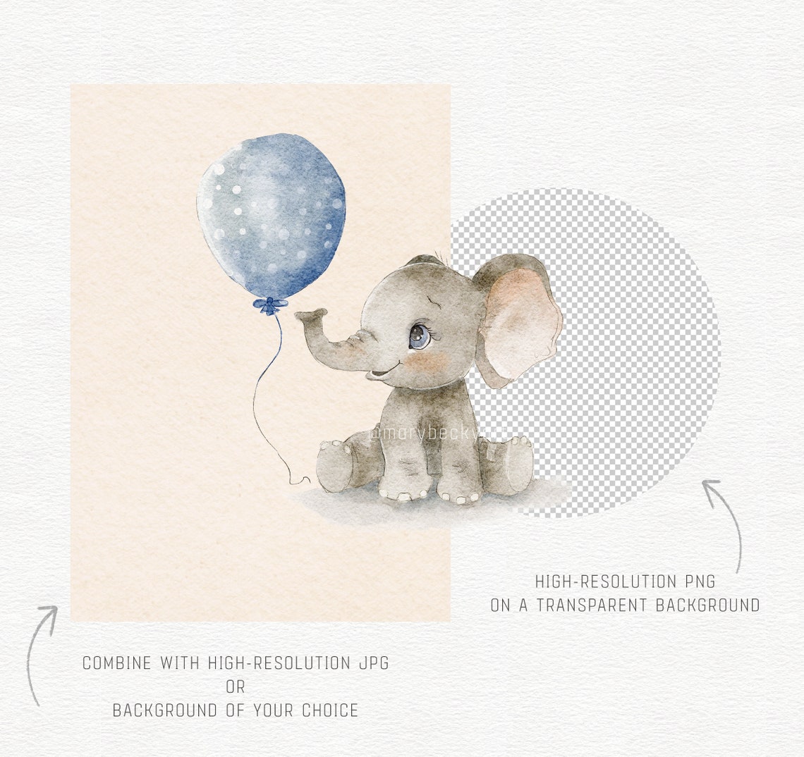 Watercolor Little Baby Elephant PNG - Hand Painted Elephant Clipart ...