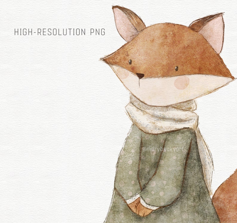 Watercolor Fox Clipart – Hand-painted Vintage Woodland Animal (digital ...