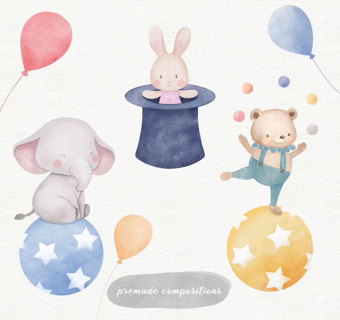 Watercolor Circus Clipart Set - Hand Painted Cute Woodland Animals ...