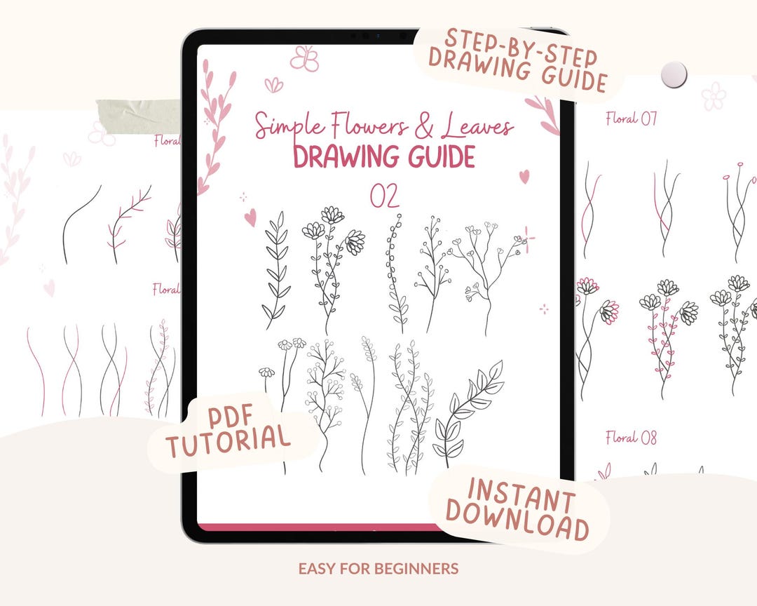 Simple Flowers & Leaves Drawing Guide Set 02 – Easy Floral Doodle ...