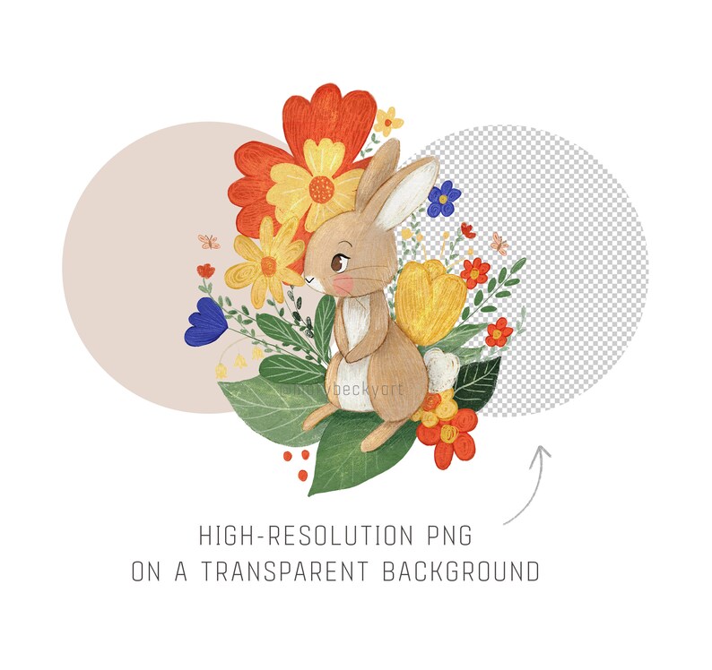 Little Bunny With Flowers PNG Hand Painted Woodland Bunny Clipart ...