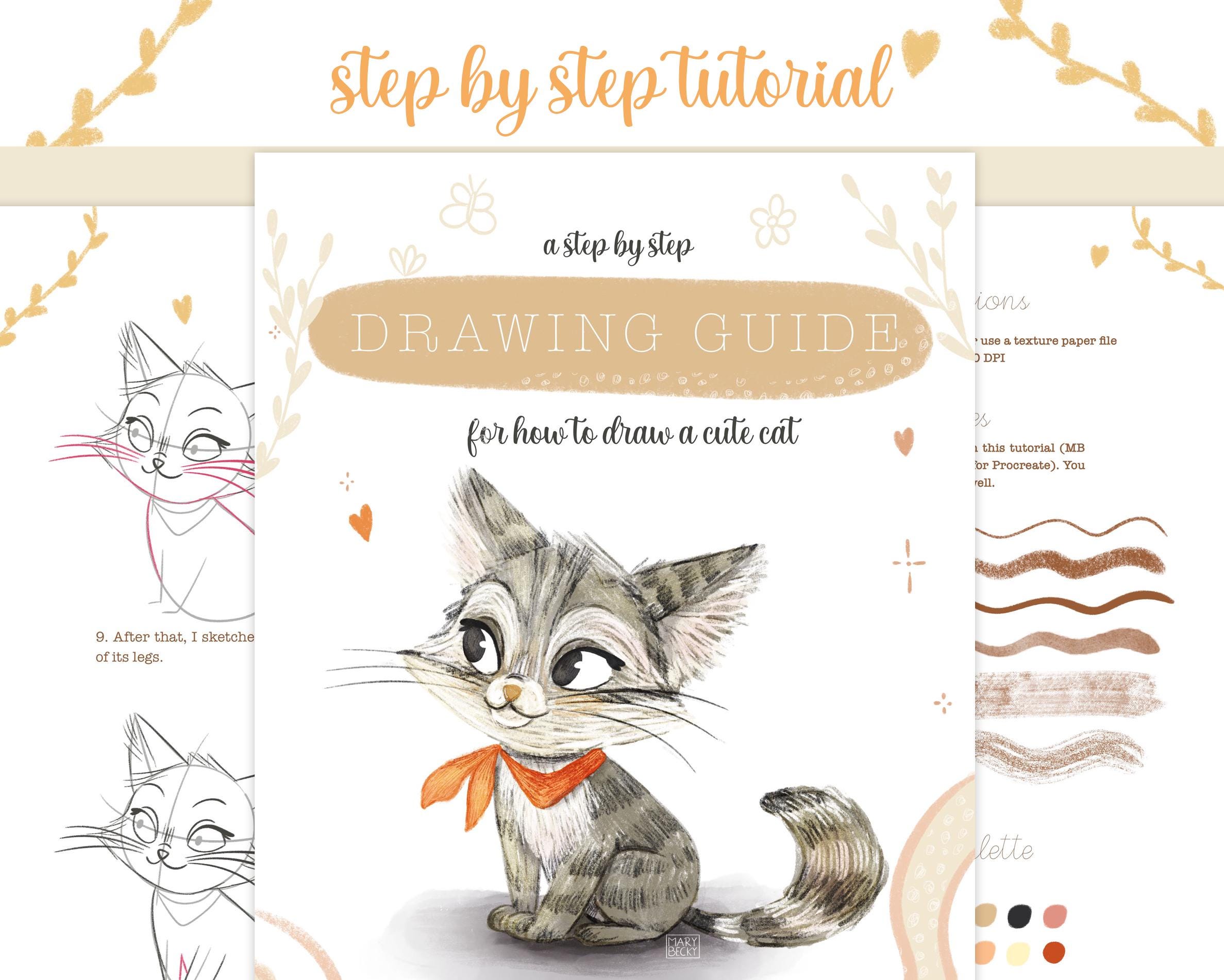 How to Draw and Colour a Cute Cat, Children Book Style, A Step by Step ...
