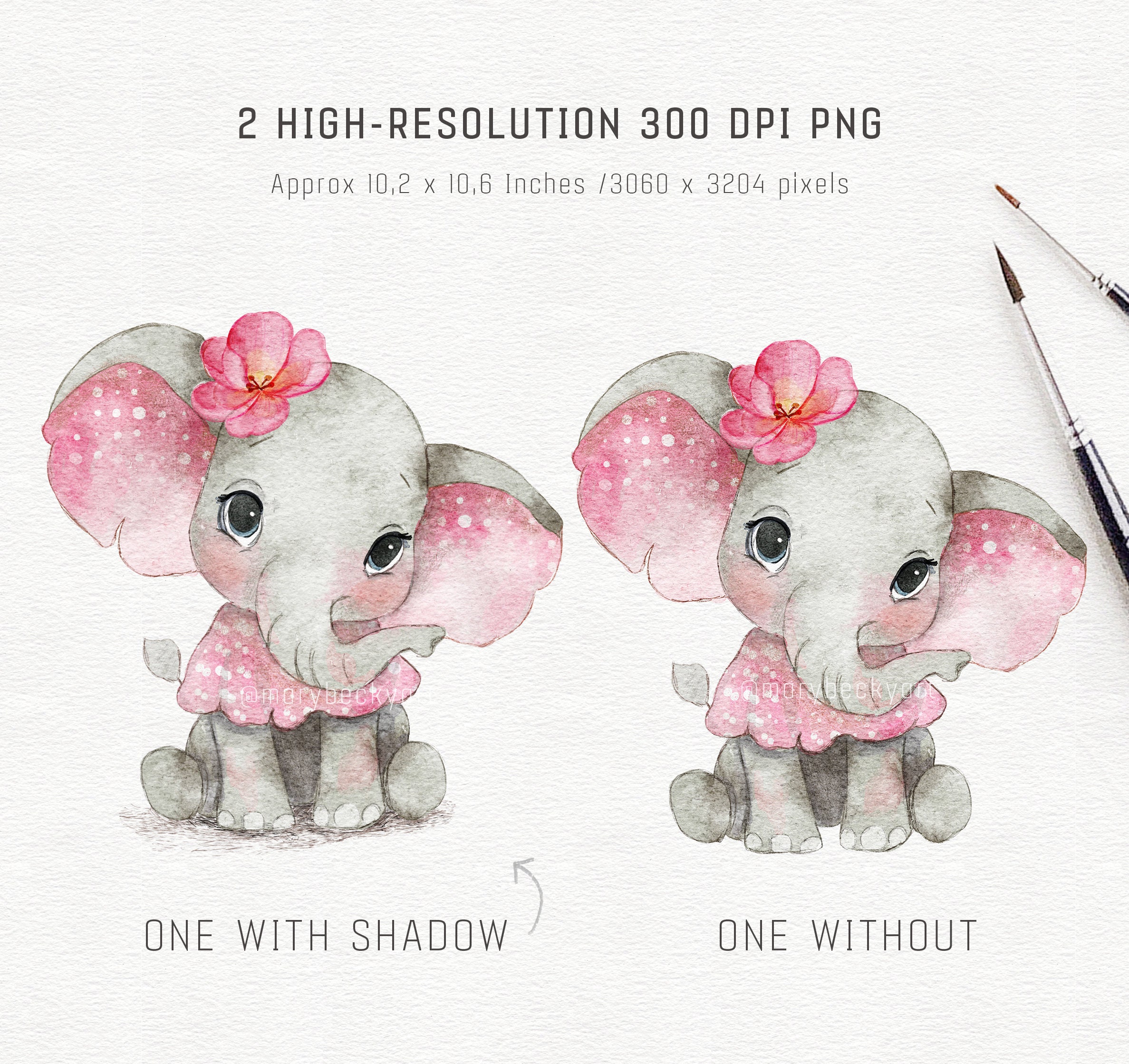 Watercolor Pink Little Baby Elephant PNG - Hand Painted Elephant ...